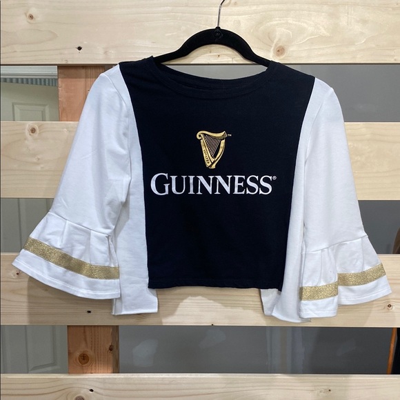 Tops | Upcycled Guinness Cropped Tshirt With Gold Striped Bell Sleeves ...